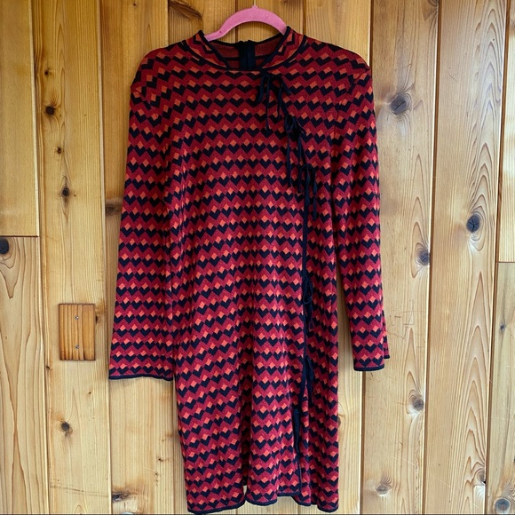 Zara | Dresses | Zara Cheongsam Style Knit Metallic Red Pattern Dress ...